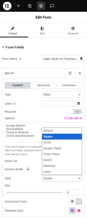 Style Checkbox & Radio Buttons in Elementor - Cool FormKit